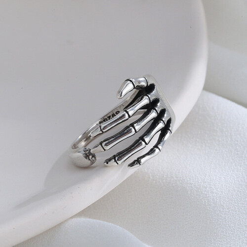 Resizable Good-looking Silver Ring Punk Creative Skeleton Hand Grip ...