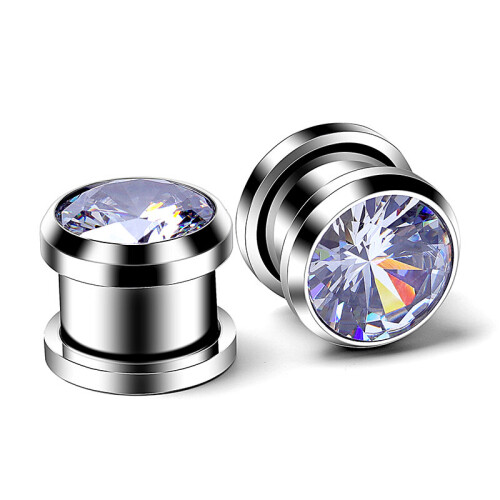 (Yellow) 2PCS Stainless Steel Flower Ear Plugs Gauge Earring Zircon ...