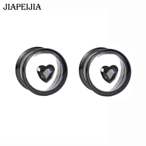(Gold) Heart-shaped Crystal Ear Tunnels Stretching Kit Steel Screwed ...