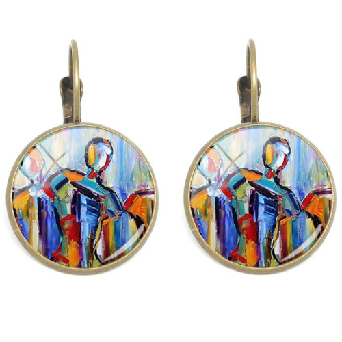 Abstract Art Painting Earrings many faces artist Picture Clip On ...