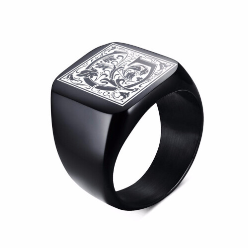 MONOGRAM SIGNET RING STAINLESS STEEL BIKER RINGS FOR MEN MONOGRAM FANCY ...