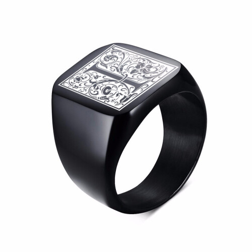 MONOGRAM SIGNET RING STAINLESS STEEL BIKER RINGS FOR MEN MONOGRAM FANCY ...