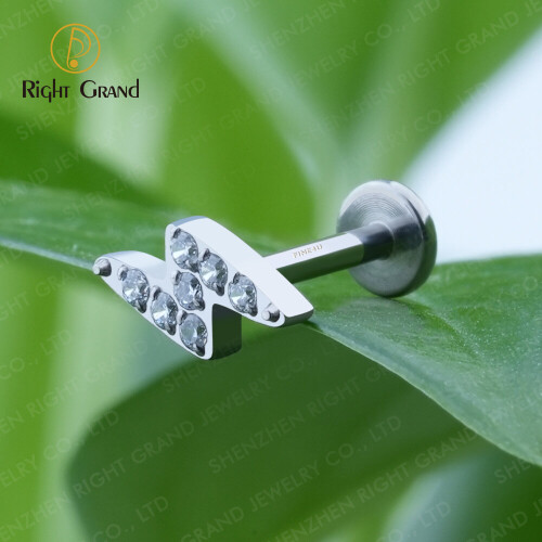 Right Grand Implant Grade Titanium Internally Threaded Claw Set Lightning Cartilage Tragus ...