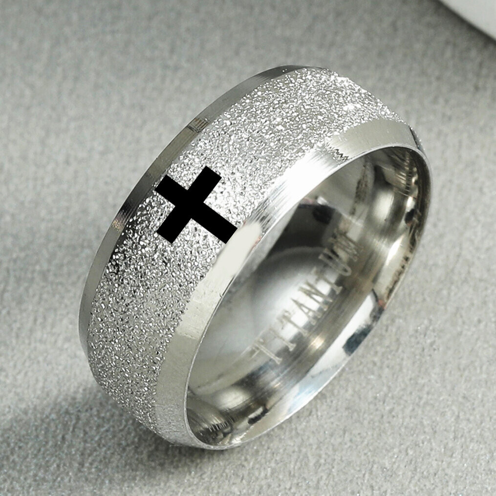 6mm 8mm Stainless Steel Cross Ring Christian Jesus Christ Lord Prayer ...