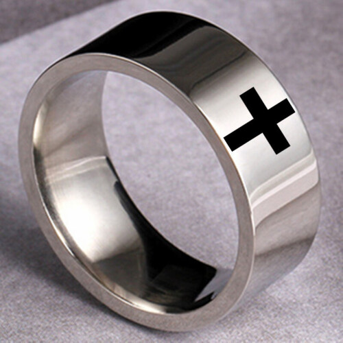 6mm 8mm Stainless Steel Cross Ring Christian Jesus Christ Lord Prayer ...