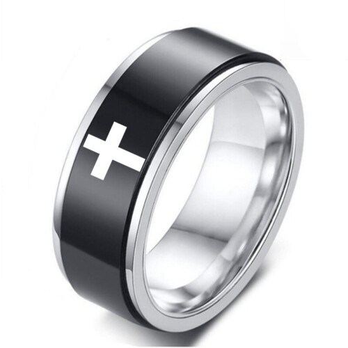 6mm 8mm Stainless Steel Cross Ring Christian Jesus Christ Lord Prayer ...