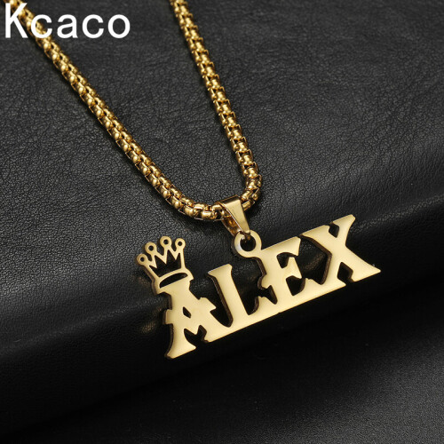 Personalized Thick Chain With Crown Names Pendant Hook Necklaces Bold ...