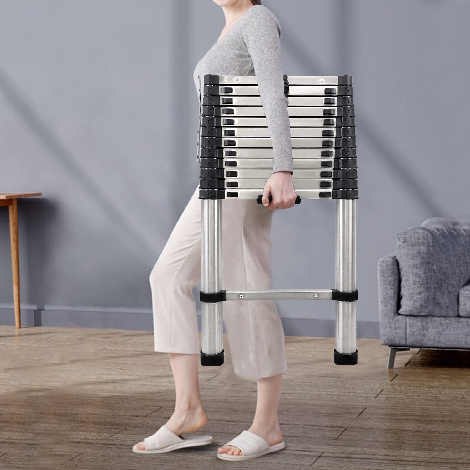 3.8M Telescopic Ladder 12.5FT Multi-Purpose Stainless Steel Telescoping ...