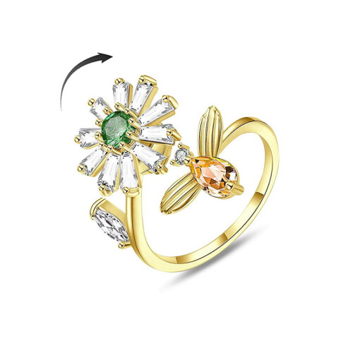 Butterfly Daisy Anxiety Ring Rotatable Spinner Ring Girls Women Jewelry ...