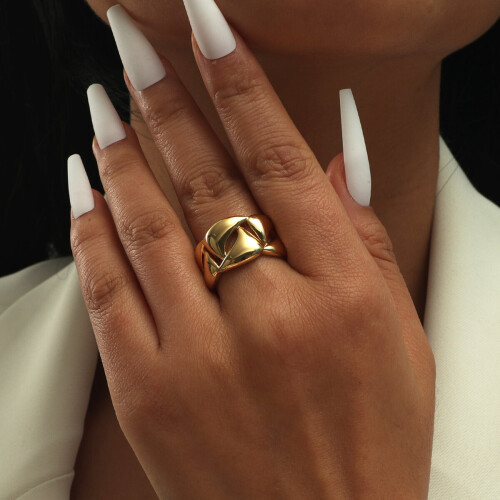 MANGOSKY 18KGP Long Square Bar Ring For Women on OnBuy