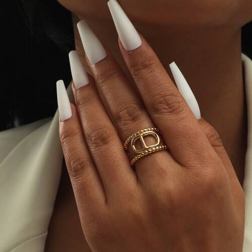 MANGOSKY 18KGP Long Square Bar Ring For Women on OnBuy