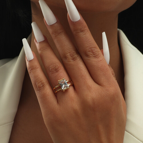 MANGOSKY 18KGP Long Square Bar Ring For Women on OnBuy