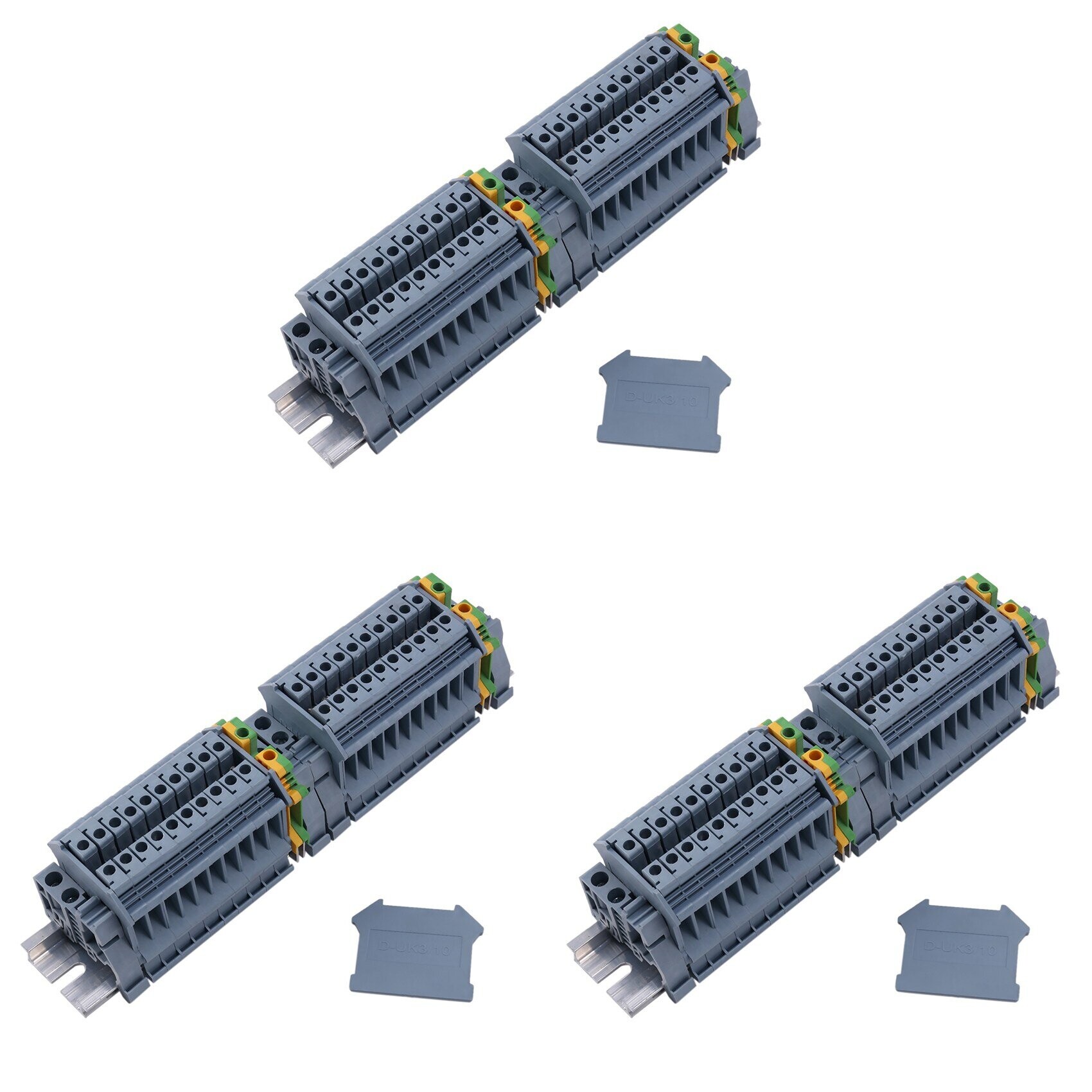 3X Din Rail Terminal Blocks Kit,Uk5N Terminal+Ground Blocks+Rail+D-Uk End Covers+E/Uk End ...