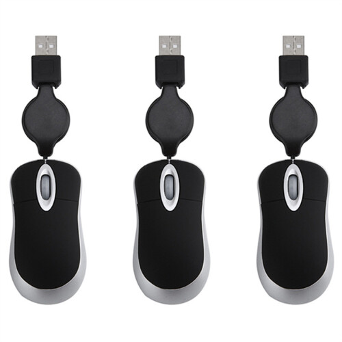 3X Mini USB Wired Mouse Retractable Cable Tiny Small Mouse 1600 Travel ...