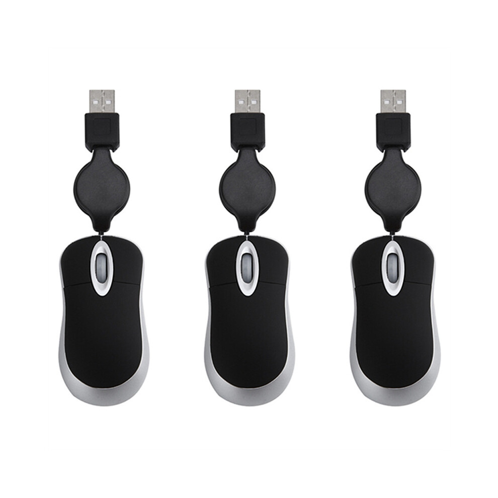 3X Mini USB Wired Mouse Retractable Cable Tiny Small Mouse 1600 Travel ...