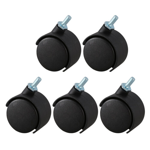 5pcs 6mm Threaded Stem 40mm Dual Wheel Rotatable Caster Black on OnBuy