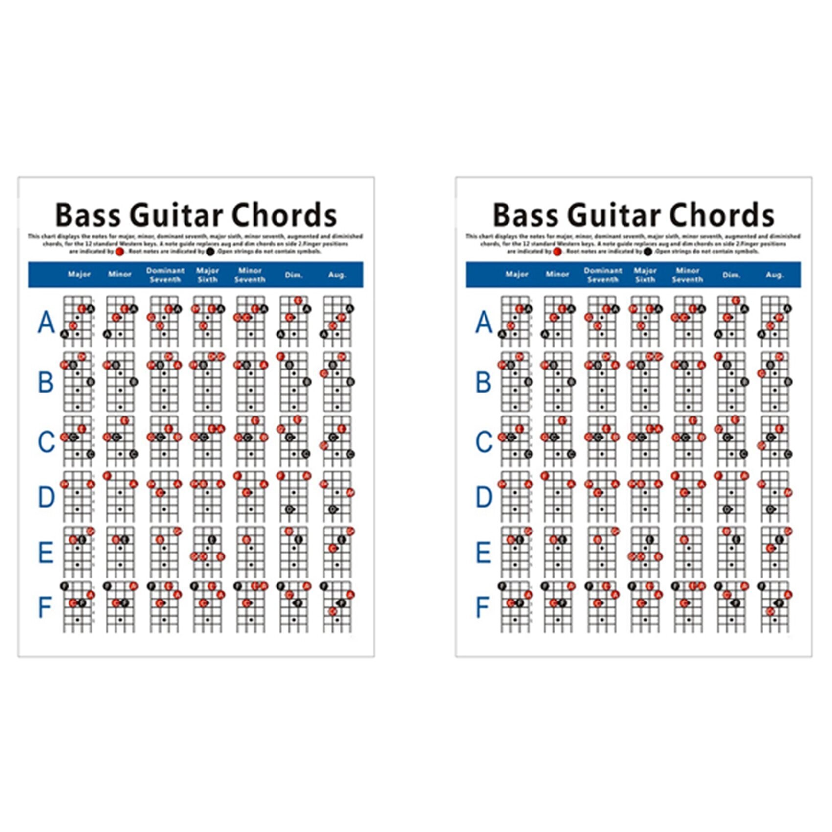 2X Electric Chord Chart 4 String Guitar Chord Fingering Diagram ...