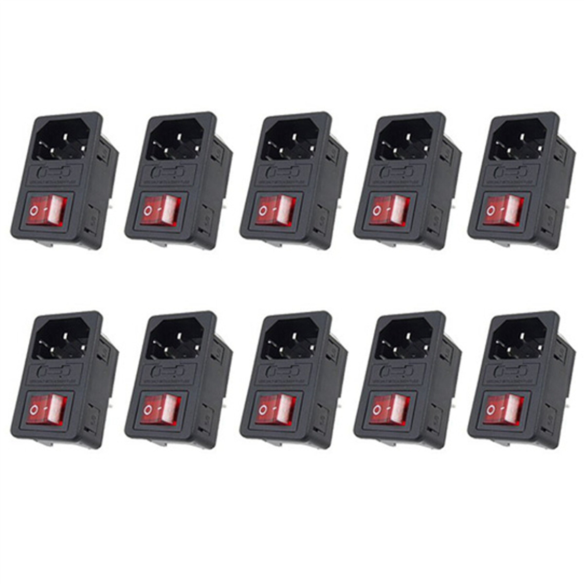 10X Inlet Male Power Socket with Fuse Switch 10A 250V 3 Pin IEC320 C14 ...