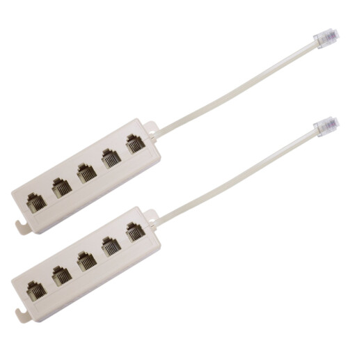 2X Beige RJ11 6P4C Male Plug to 5 Ports 6P2C Female Socket Phone Line ...