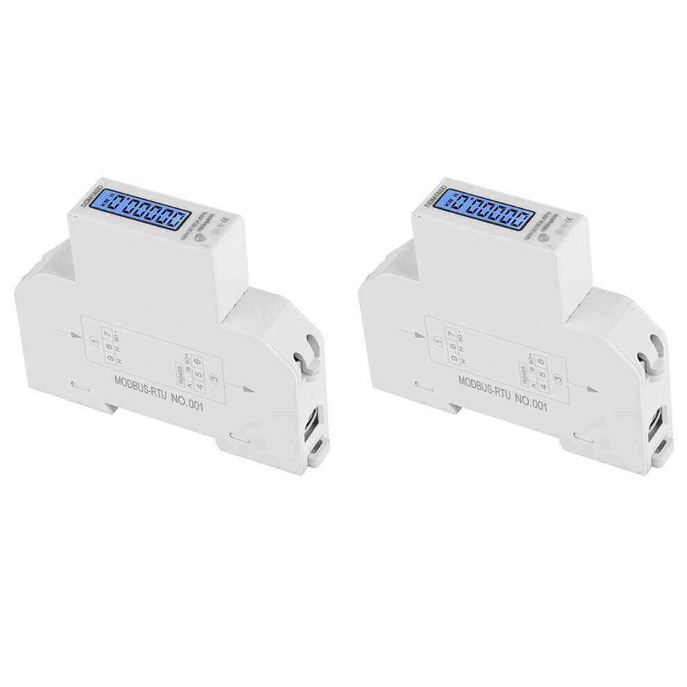 2X 5-100A 220V Energy Meter Single Phase RS485 MODBUS Protocol LCD Backlit Display Din Rail Watt ...