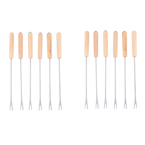 2X Color Coding Chocolate Fountain Cheese Fondue Forks with Oak Wood ...