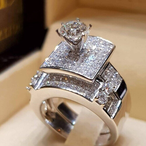 Alloy Vintage Rings Set Princess Pink Crystal Jewelry Birthday Promise ...