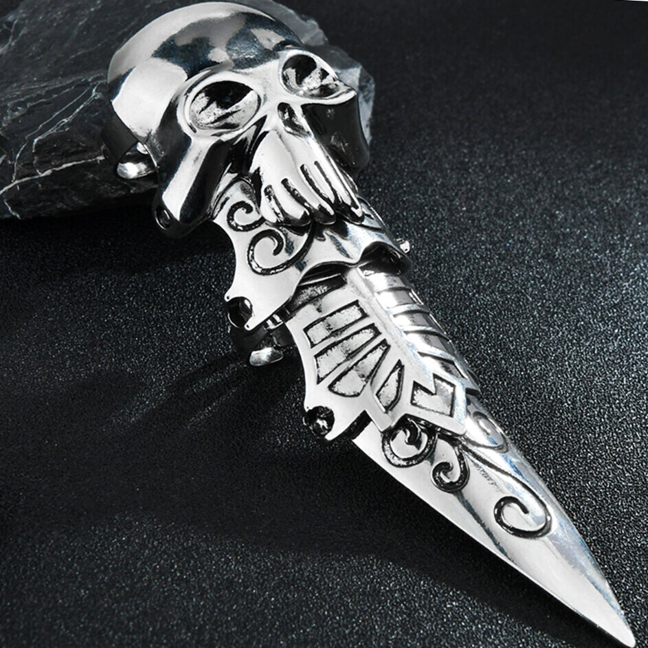 Gothic Punk Dragon Eagle Skull Joint Knuckle Full Finger Claw Ring ...