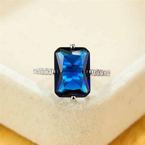 Vintage Female Rainbow Crystal Stone Ring Classic Silver Thin Wedding ...