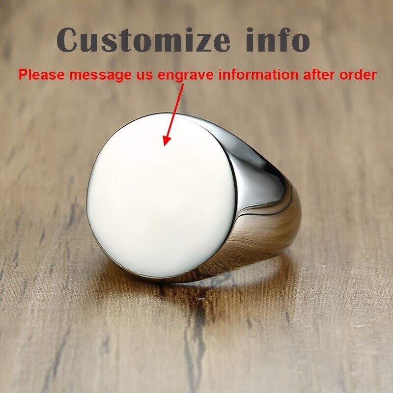 20mm Chunky Personalize Round Top Signet Ring for Men Glossy Heavy ...
