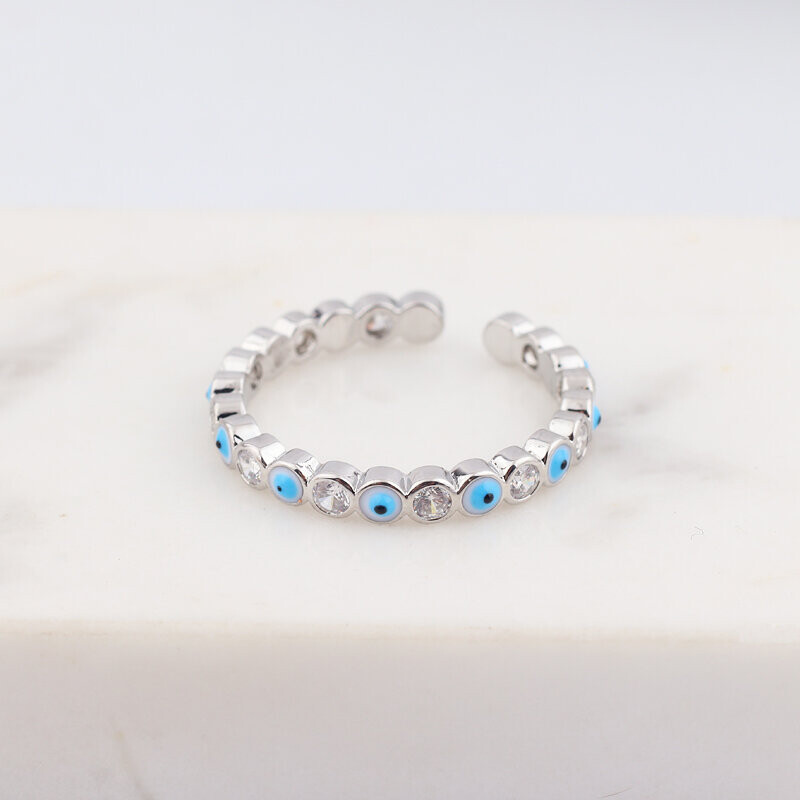 Style Open Bohemian Rainbow Evil Eye Rhinestone Filled Rings for Women ...