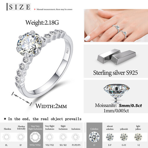 Classic S925 Sterling Silver Ring For Women Moissanite VVS1 D With Gra Certificate Pass Diamond ...