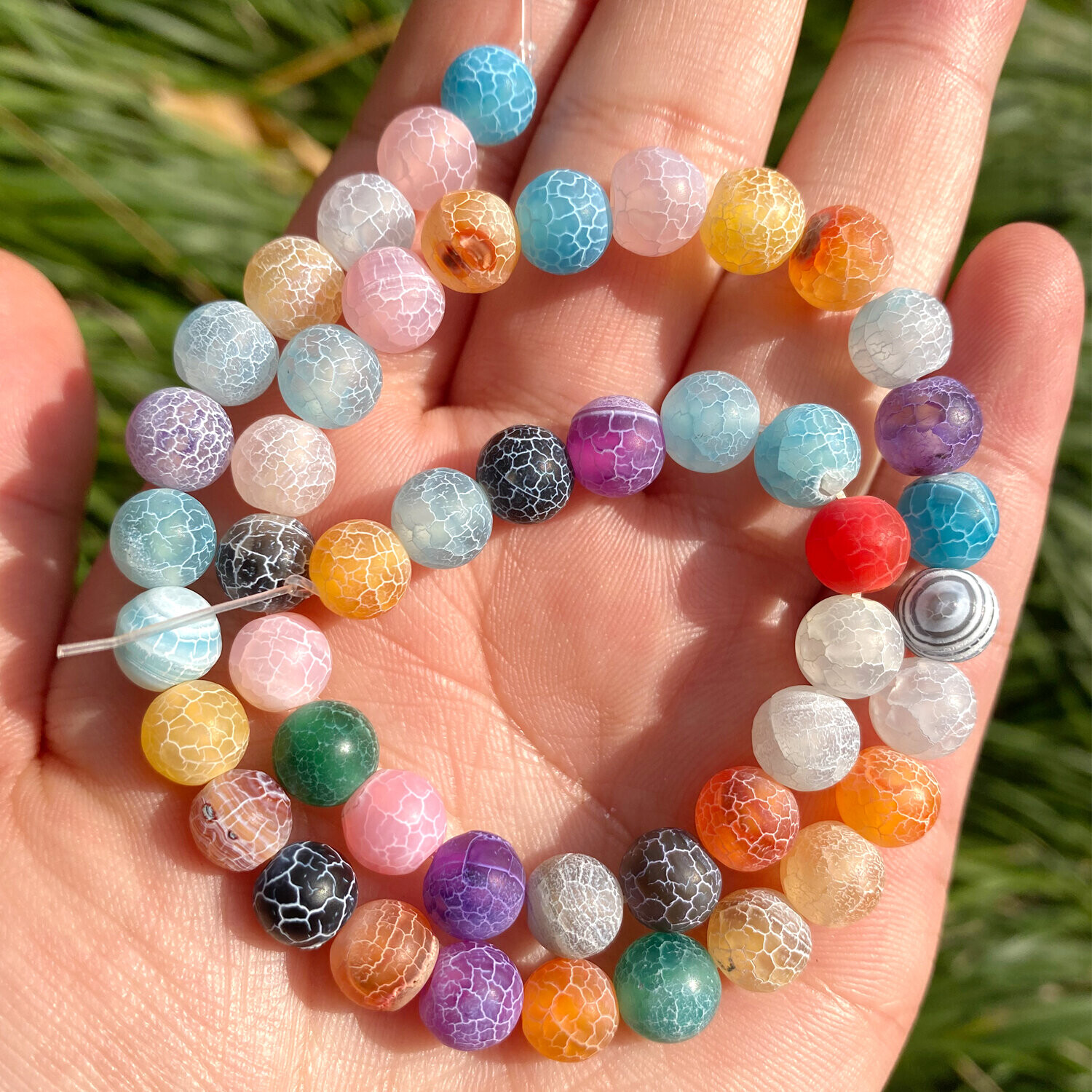 Natural Stone Frost Cracked Dragon Veins Fire Agates Beads 6 8 10MM ...