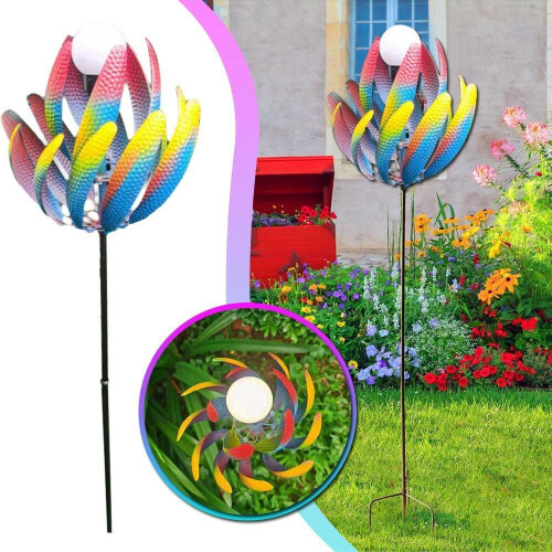 Solar Garden Sculpture Yard Art Metal Windmill Decor on OnBuy