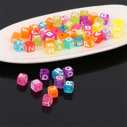 Bling Glitter Transparent Colors Cube Acrylic Letters Beads 7*7mm ...