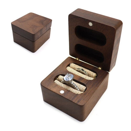 Vintage Ring Case Wooden Ring Chest Double Ring Display Box Jewellery ...