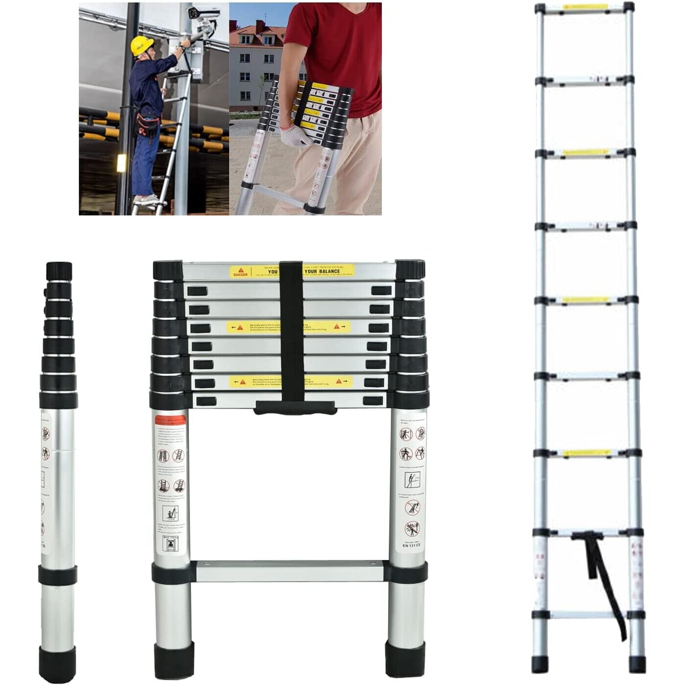 Telescoping Ladder 8FT Extension Ladders for Home, Aluminum Telescopic ...