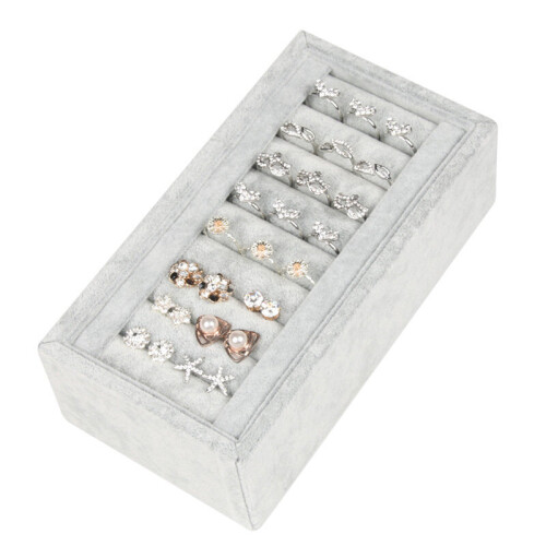 Gray Velvet Carrying Case Jewelry Ring Display Box Tray Holder Storage ...