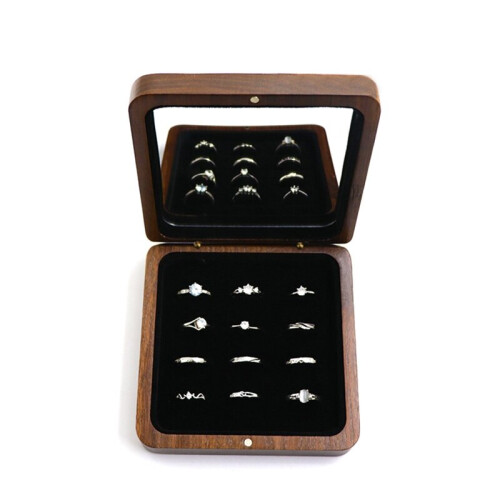 Jewelry Storage Case Wooden Ring Storage Box Display Velvet Lining with ...