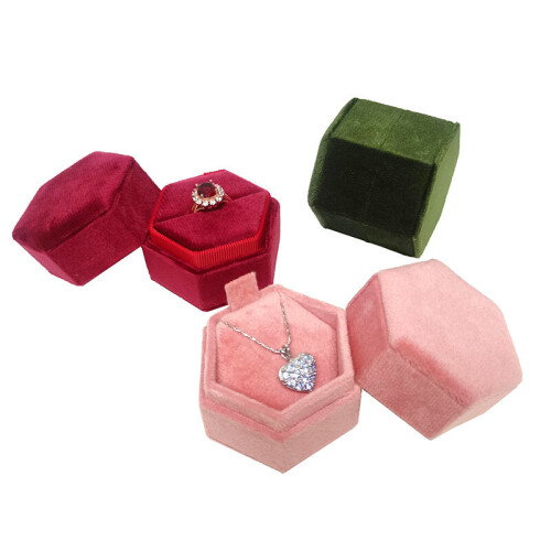Hexagon Velvet Ring Box Single Ring Display Holder with Detachable Lid ...