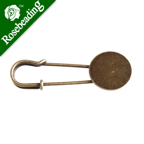 15mm Antique Bronze Plated Copper Flat Brooch,with 15mm Round flat base ...