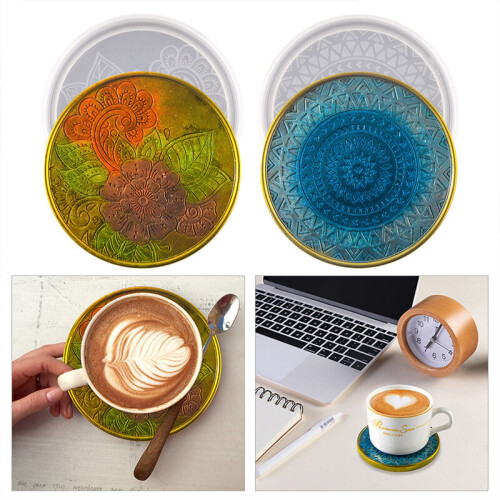 DIY Epoxy Resin Mold Coaster Mold Set Tea Coaster Pattern Round Resin ...