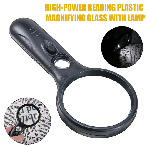 45X Microscope Lens 3 LED Light Handheld Magnifying Glass Loupe Reading ...