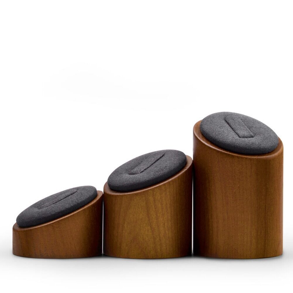 3PCS Wooden Ring Display Stand Jewelry Organizer with Microfiber Round ...