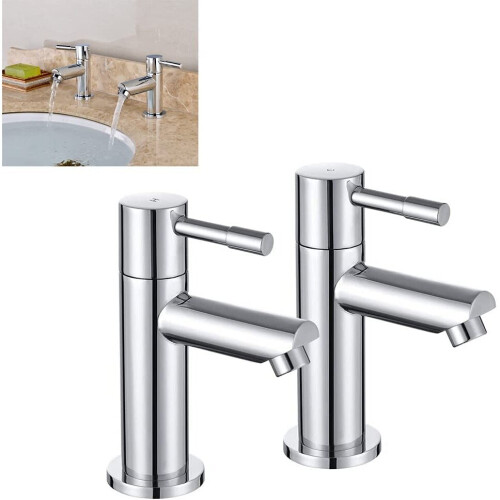 Bathroom Taps Set, 1/2" Round Twin Hot and Cold Basin Pillar Taps for ...