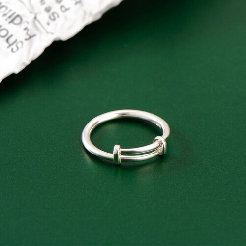 Women 925 Sterling Silver Retractable Push-pull Ring Smooth Tail Round ...