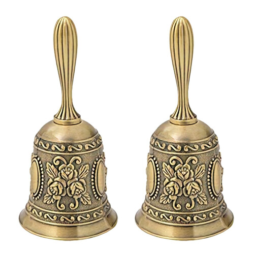 2X Hand Bell, Metal Tone Hand Hold Service Call Bell Desktop Bell Tea ...