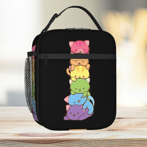 Lunch Bag Lgbt Gay Pride Flag Kawaii Rainbow Cats Tote Insulated Cooler