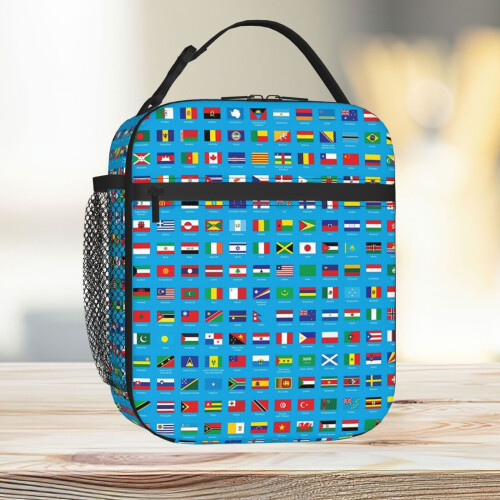 Lunch Bag Flags Of The World With Country Names Tote Insulated Cooler Kids School Travel on OnBuy