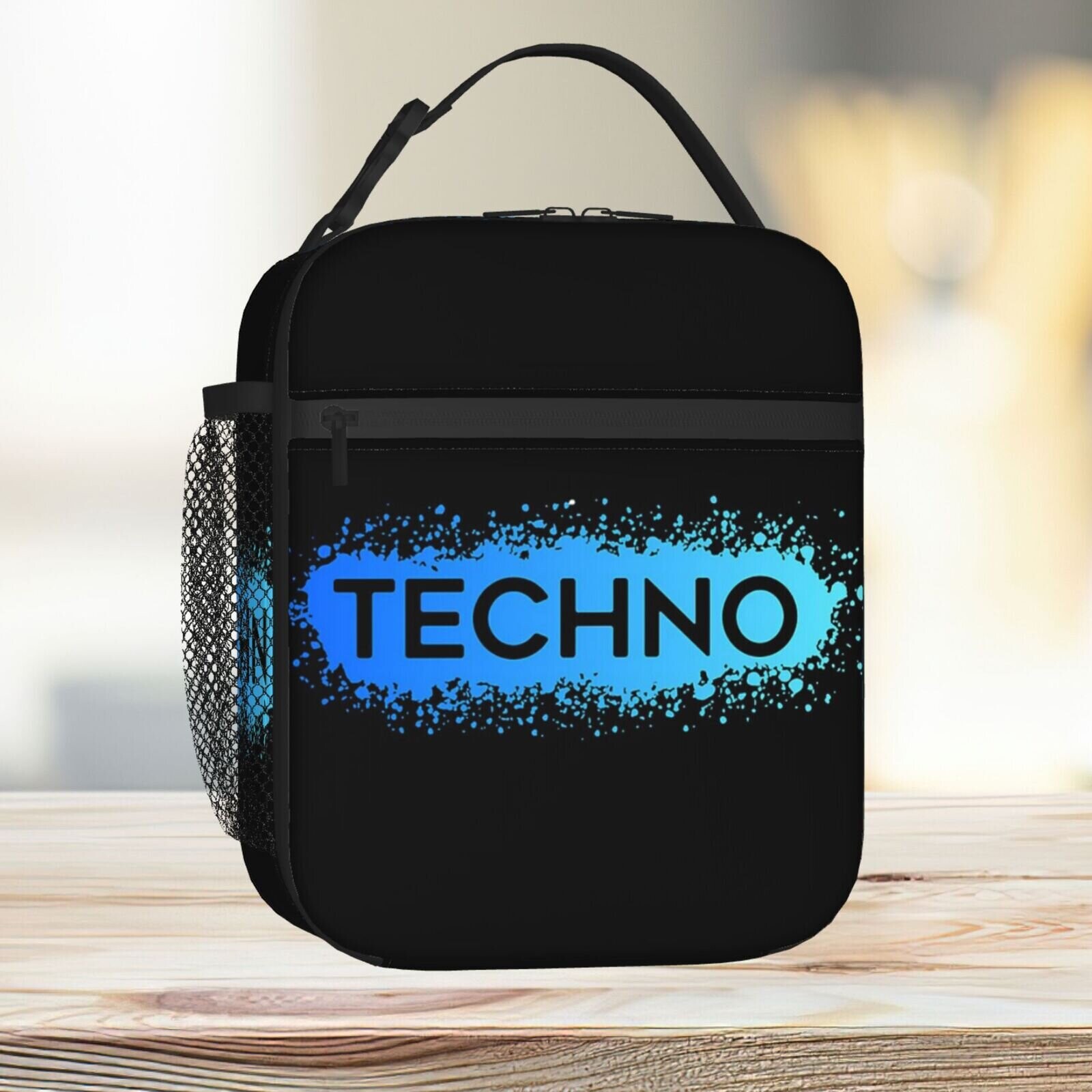 Lunch Bag Techno Techno Blue Splat Tote Insulated Cooler Kids School ...