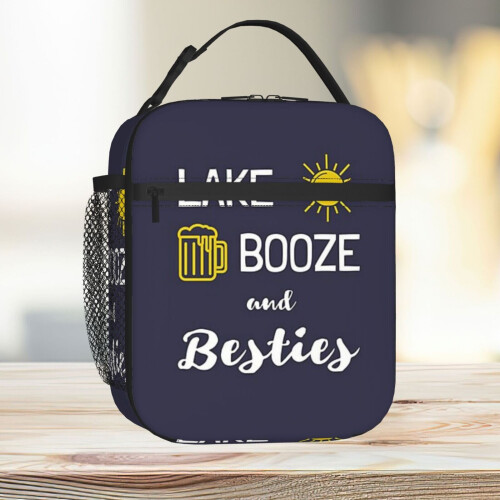 Lunch Bag Lake Booze And Besties Cool Funny Quote Tote Insulated Cooler ...